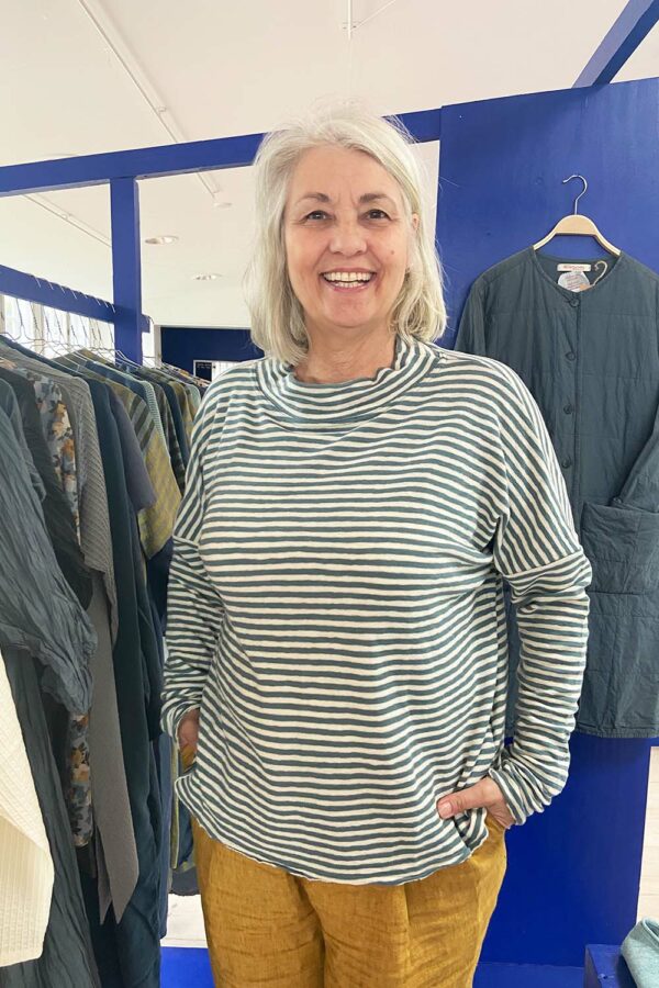 By Basics - striber - strikbluse - gul/hvid - klassisk - merino uld