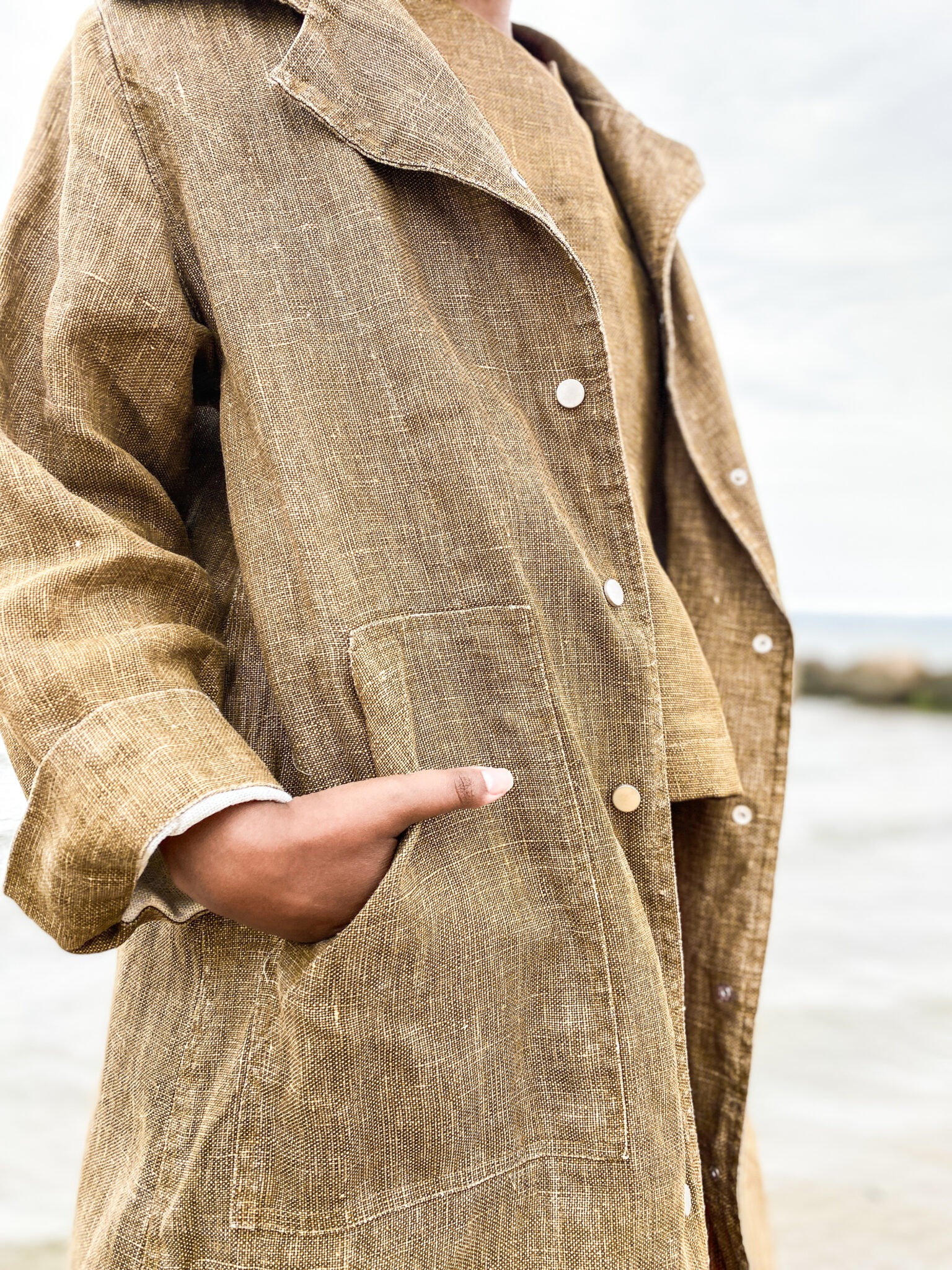 Golden linen coat | mcverdi | linen coat | long coat | summer coat