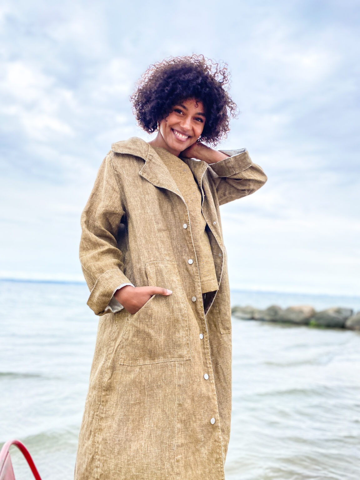 Golden linen coat | mcverdi | linen coat | long coat | summer coat