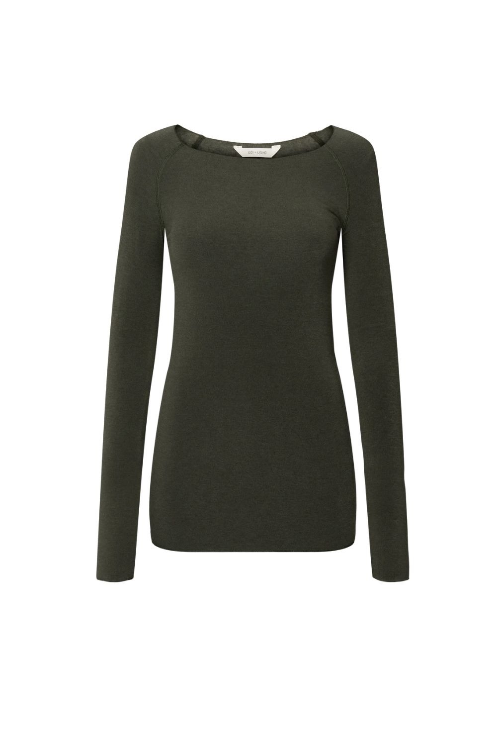 "Amalie" - Caviar coloured long sleeve wool/viscose top - McVERDI - Caviar-